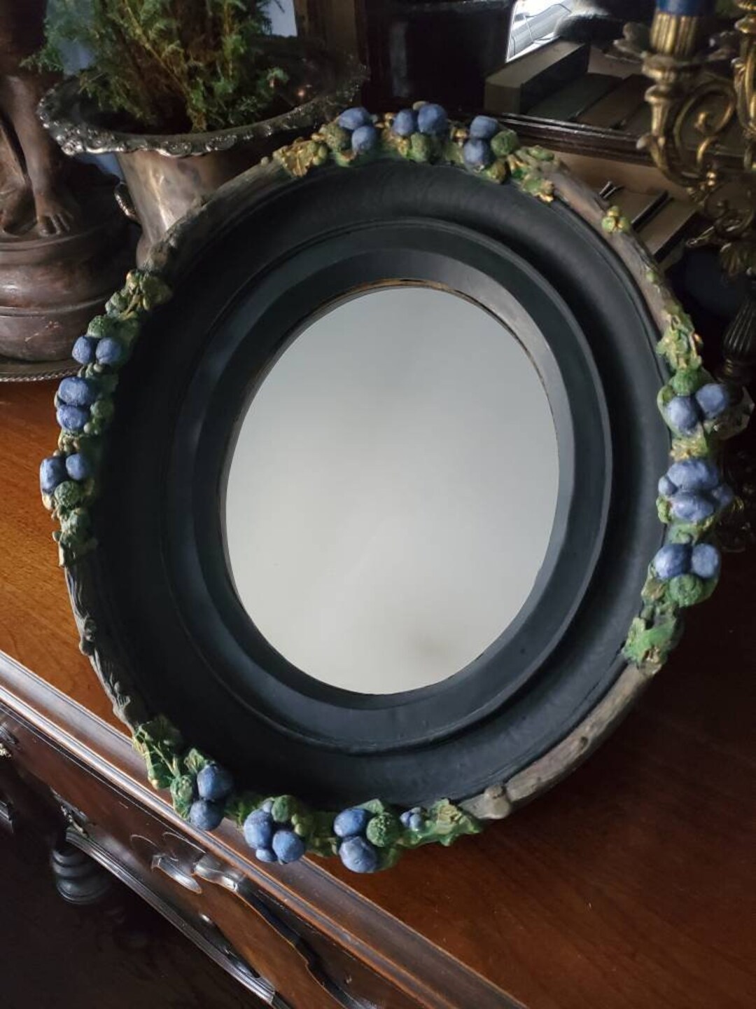 Vintage Oval Plaster Mirror With Floral Decroative Frame Hand - Etsy