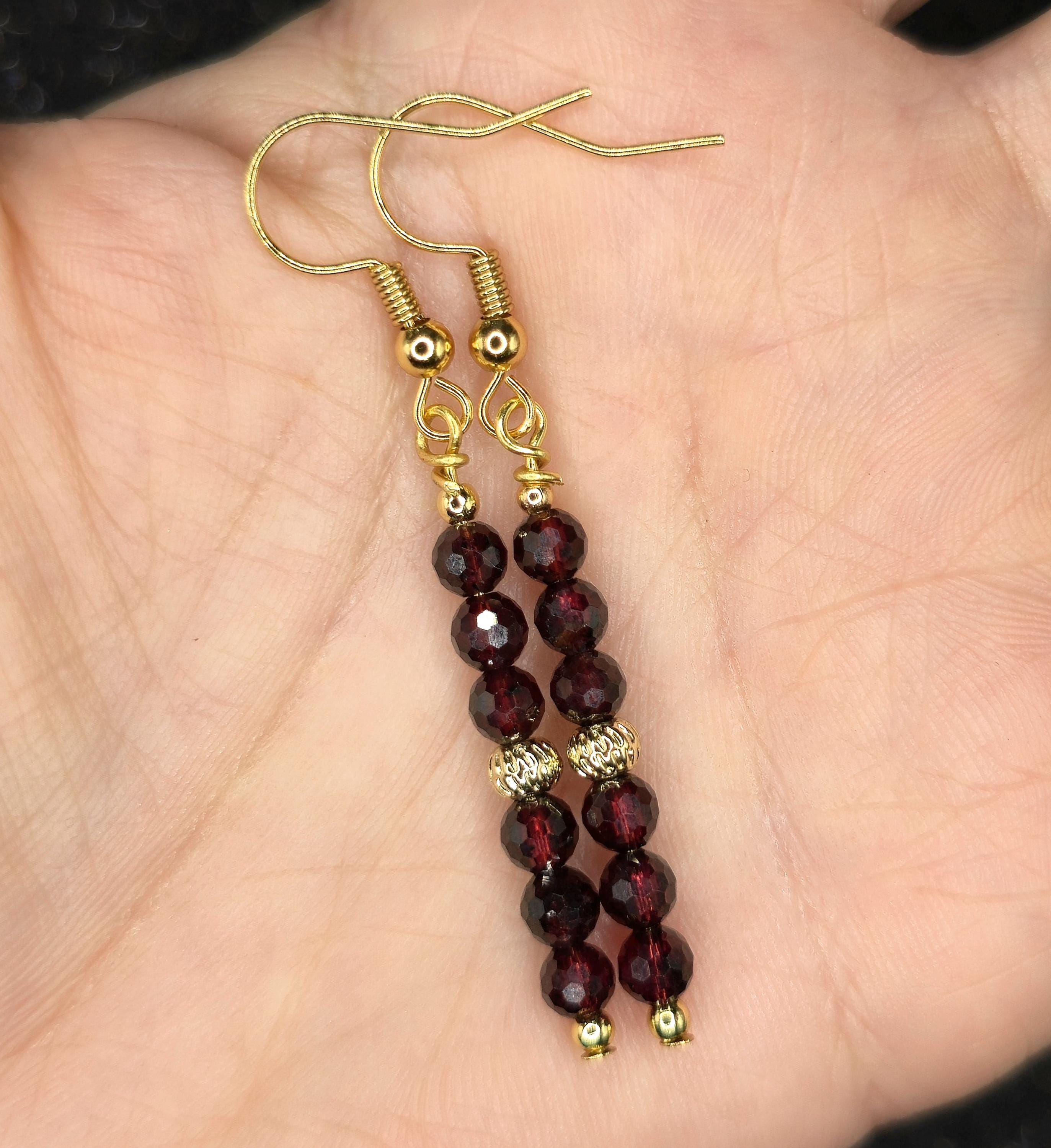 Dainty Burgundy Garnet Dangle Earrings: Crystal Accessories, January ...