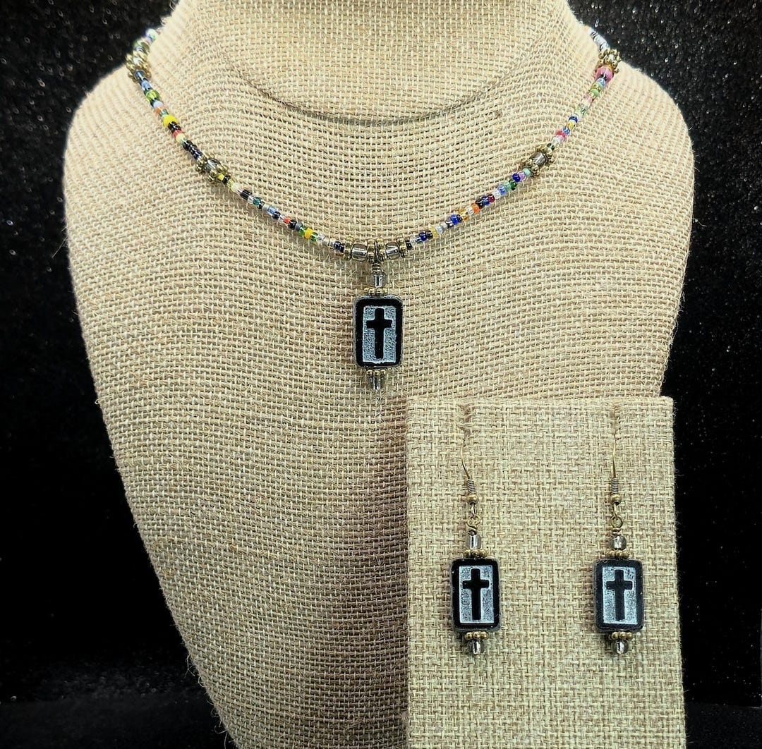 Bohemian Cross Jewelry Set, Colorful Necklace and Earring Set, Unique ...