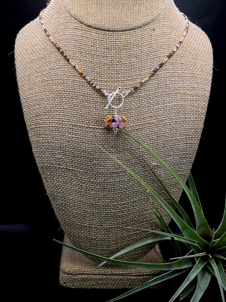 Handmade Lampwork Glass Pendant Necklace: Sterling Silver & Seed Bead ...