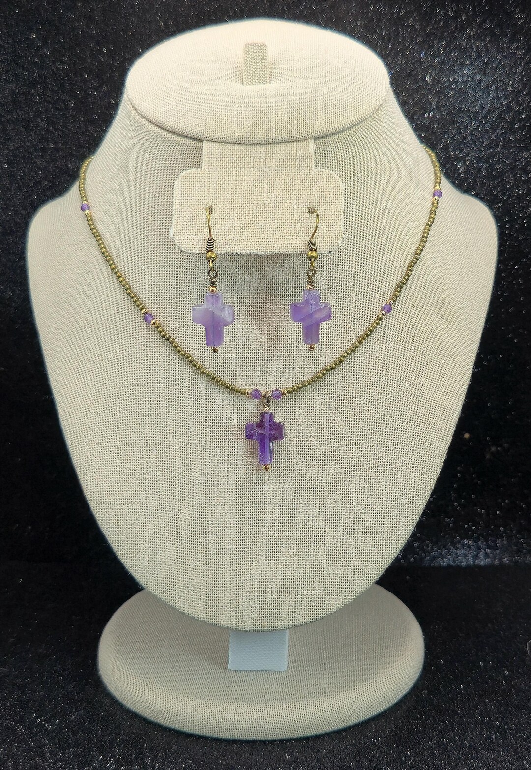 Boho Amethyst Cross Jewelry Set: Natural Gemstone Necklace and Earrings ...