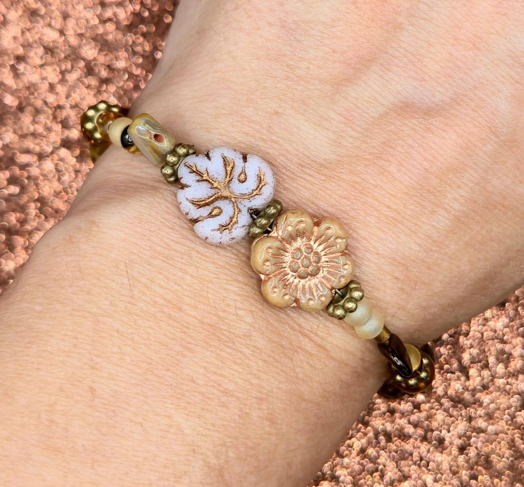 Czech Glass Bead Fall Bracelet: Brown Autumn Leaves, Vintage Style - Etsy