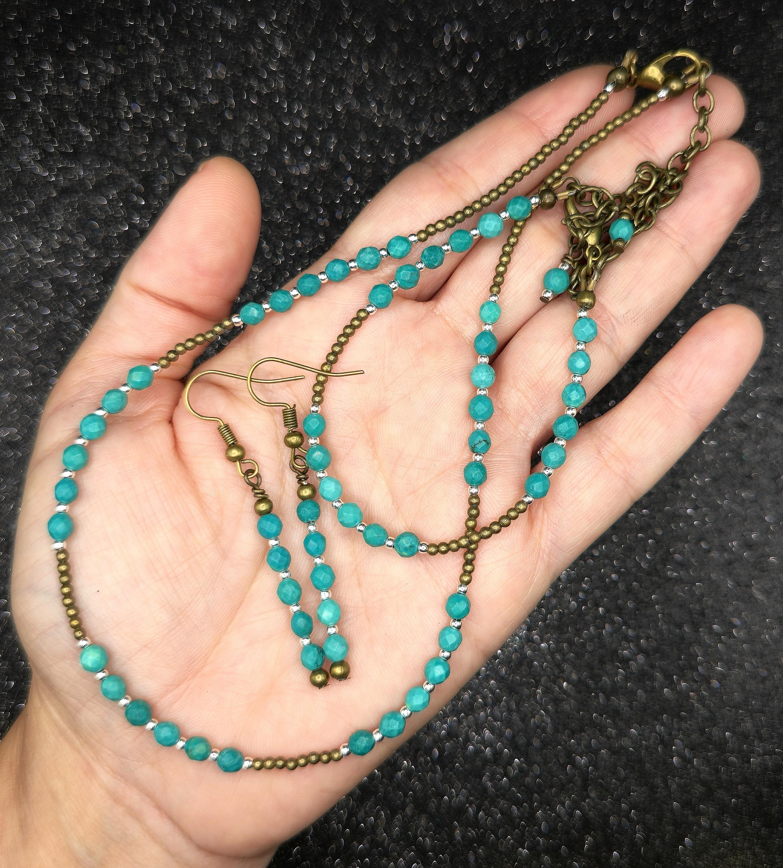 Vibrant Turquoise-blue Howlite Jewelry Set, Boho Necklace, Bracelet ...