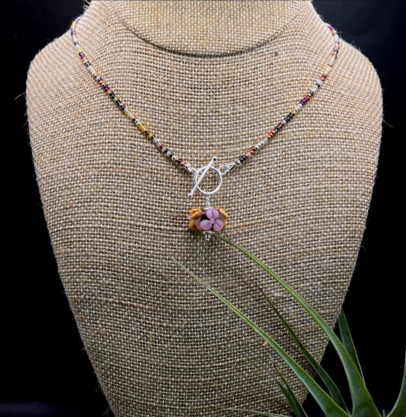 Handmade Lampwork Glass Pendant Necklace: Sterling Silver & Seed Bead ...