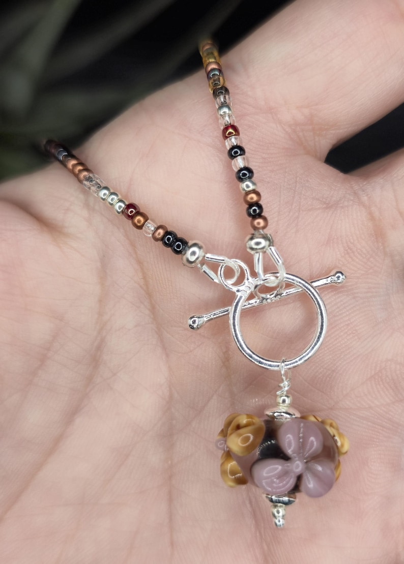 Handmade Lampwork Glass Pendant Necklace: Sterling Silver & Seed Bead ...