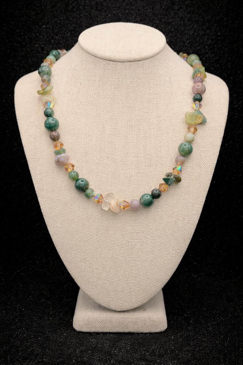 Handcrafted Jasper Necklace: Czech Crystal Accents, Everyday Wear ...