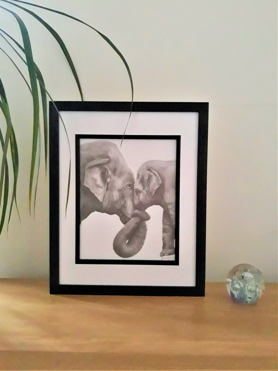A Lovely Print of "the Love of Elephants" A4 Framed Graphite Sketch - Etsy