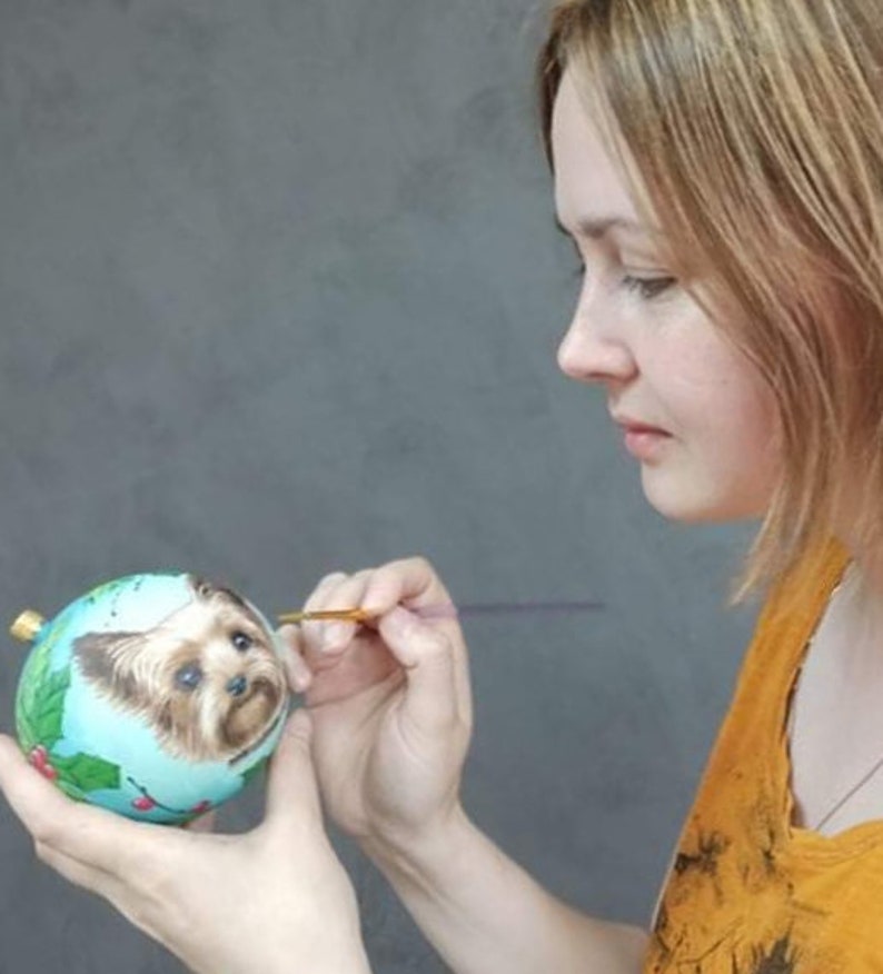 Bauble Dog Portrait painted Christmas Bulb Ornament Cat hand | Etsy