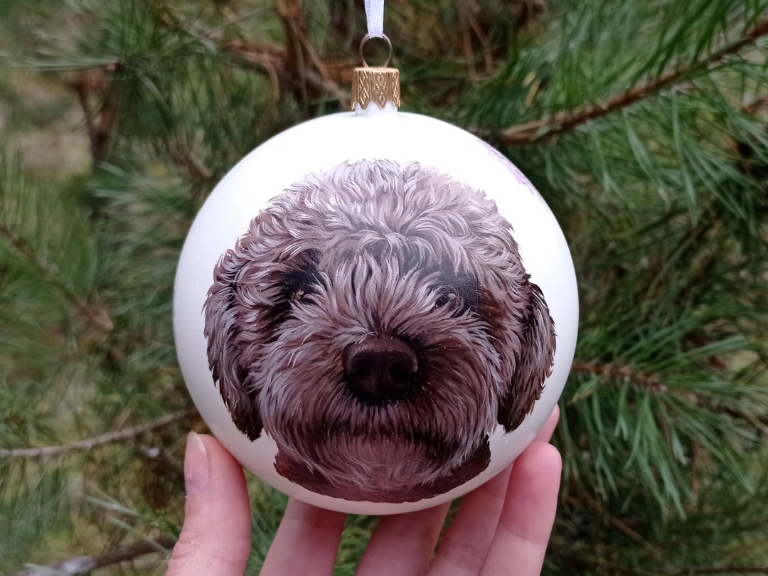 Custom Hand-painted Pet Portrait Ornament: Labradoodle Christmas Ball ...