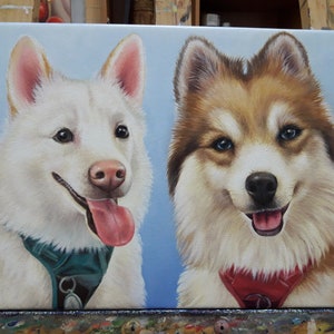 Commision Two Dogs Portrait Custom Portrait 100 % Hand Painted Two Dogs ...