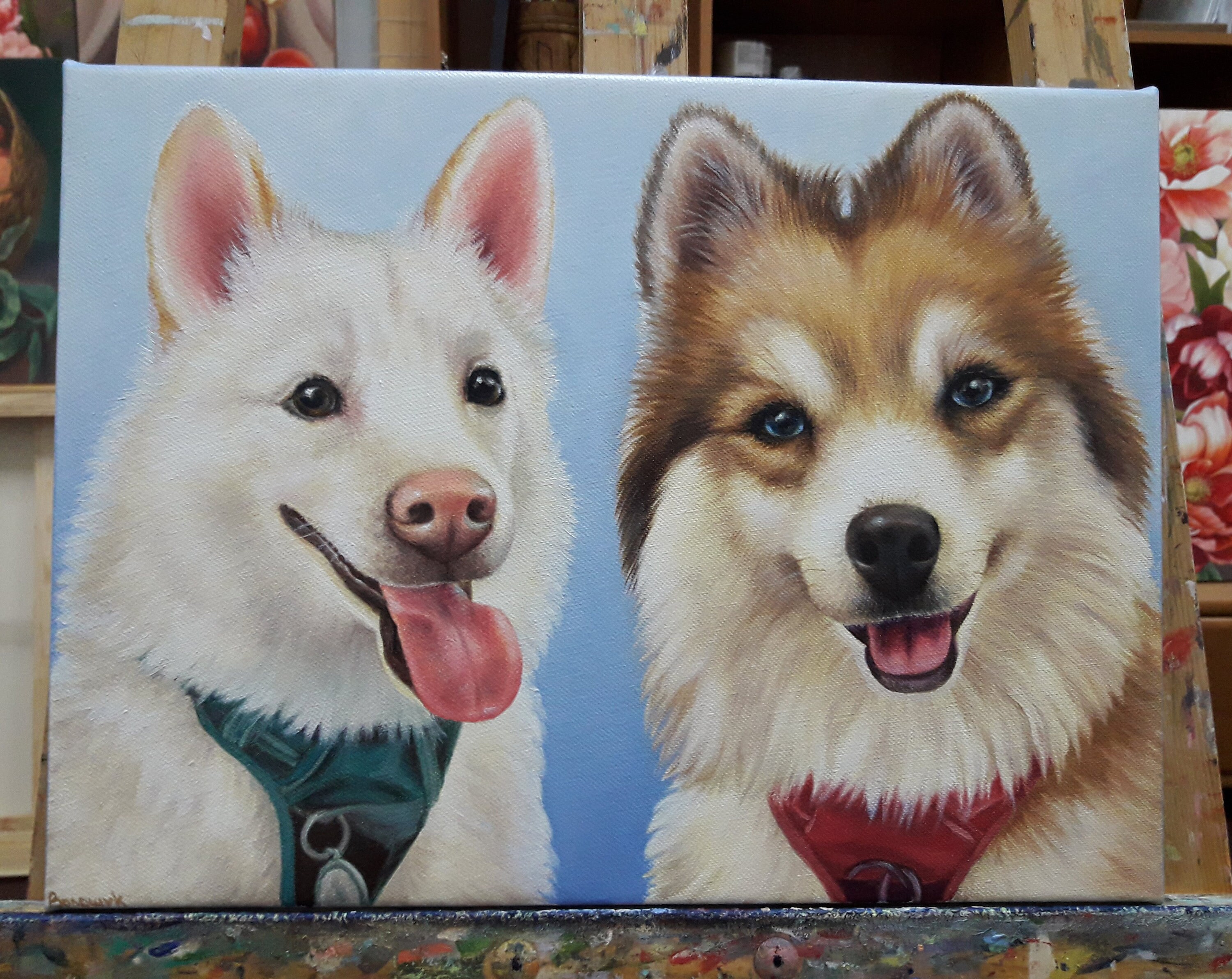 Commision two dogs portrait Custom portrait 100 % hand painted | Etsy