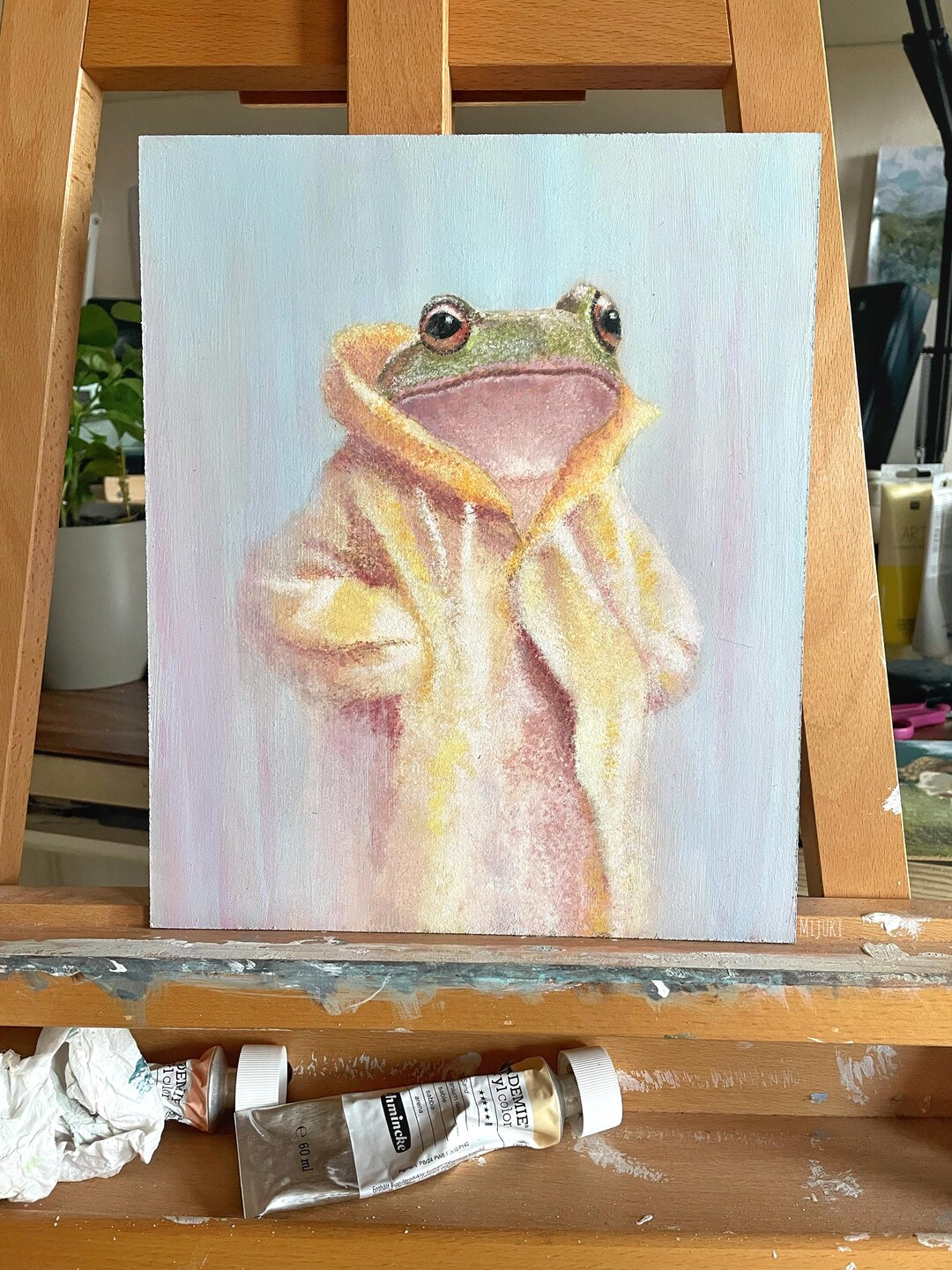 Frog Wearing a Raincoat - Acrylic Paint on Panel, Surreal Funny Cute ...