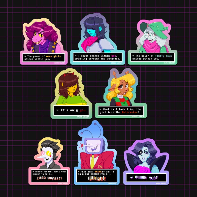 Deltarune and Undertale Sticker Pack, UTDR, Susie, Noelle, Kris, Ralsei ...