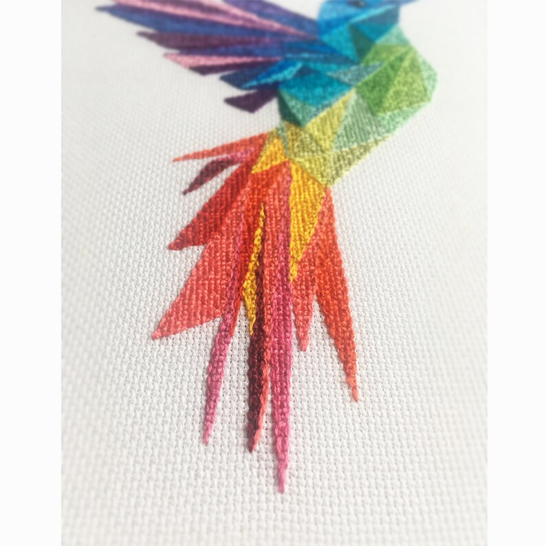 Advanced Cross Stitch Kit: Geometric Hummingbird Multi-coloured, Modern ...