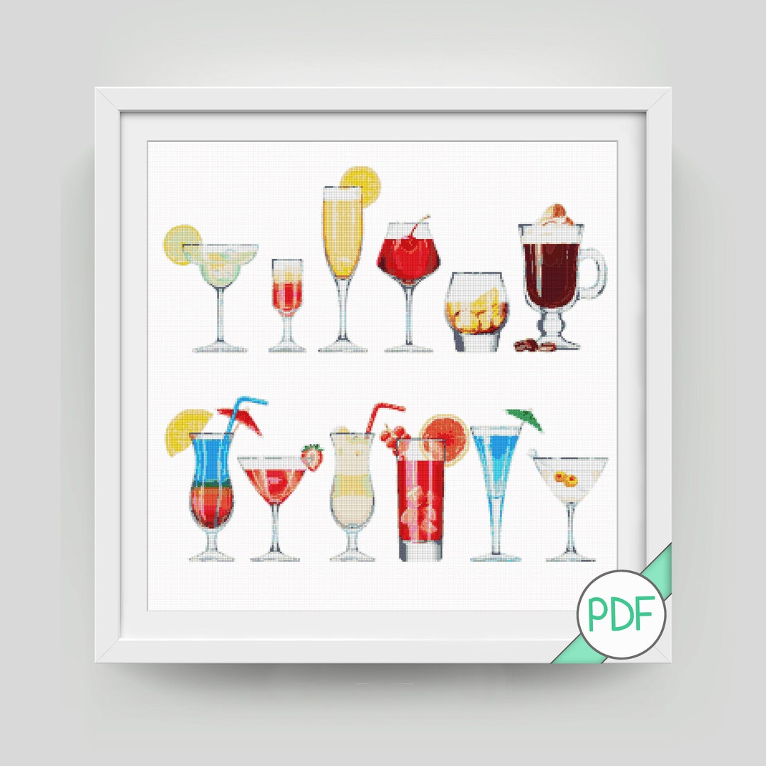Cross Stitch Patterns: Selection of 12 Cocktails Pattern, PDF INSTANT ...
