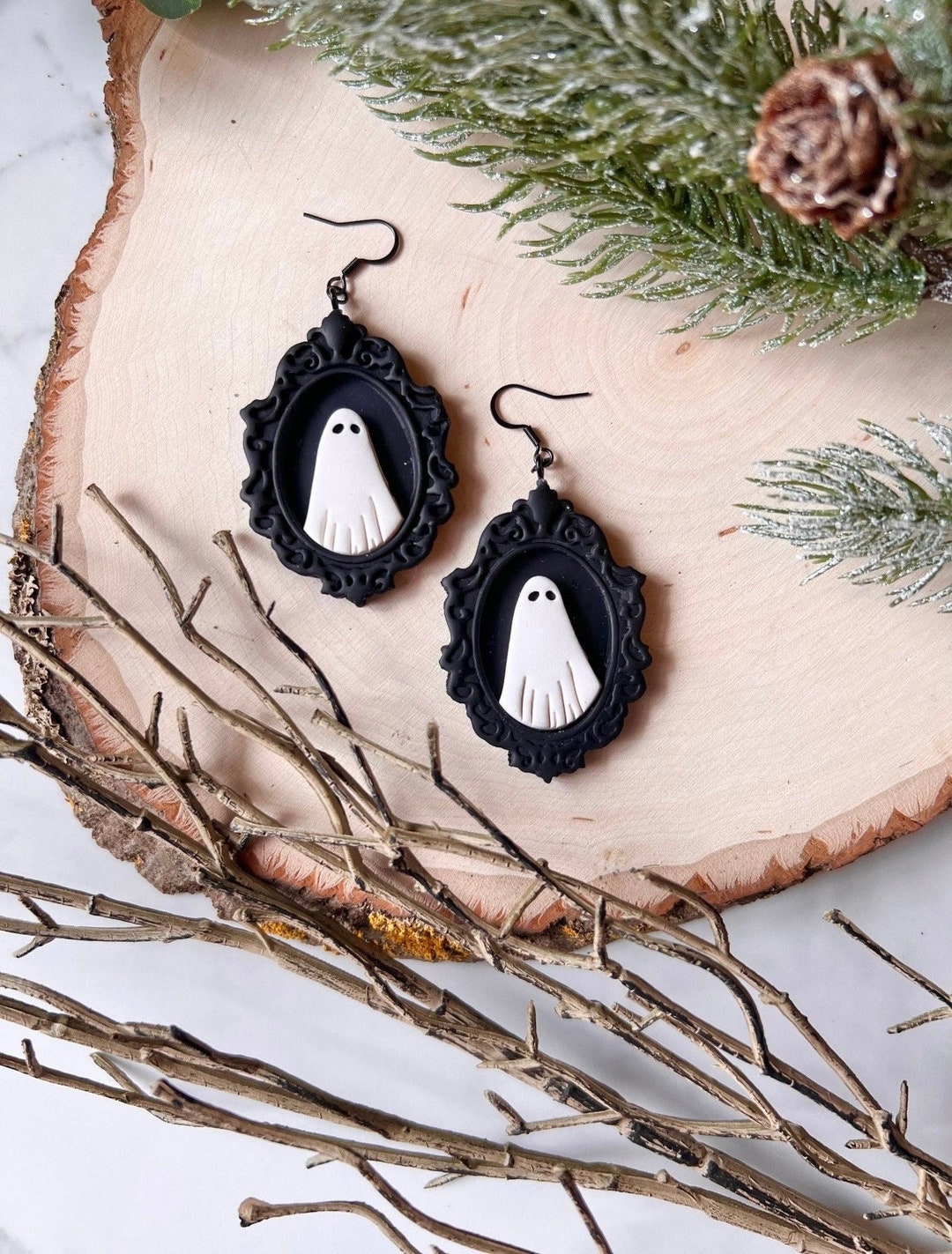 Framed Ghost Earrings | Halloween | Spooky | Handmade Polymer Clay ...