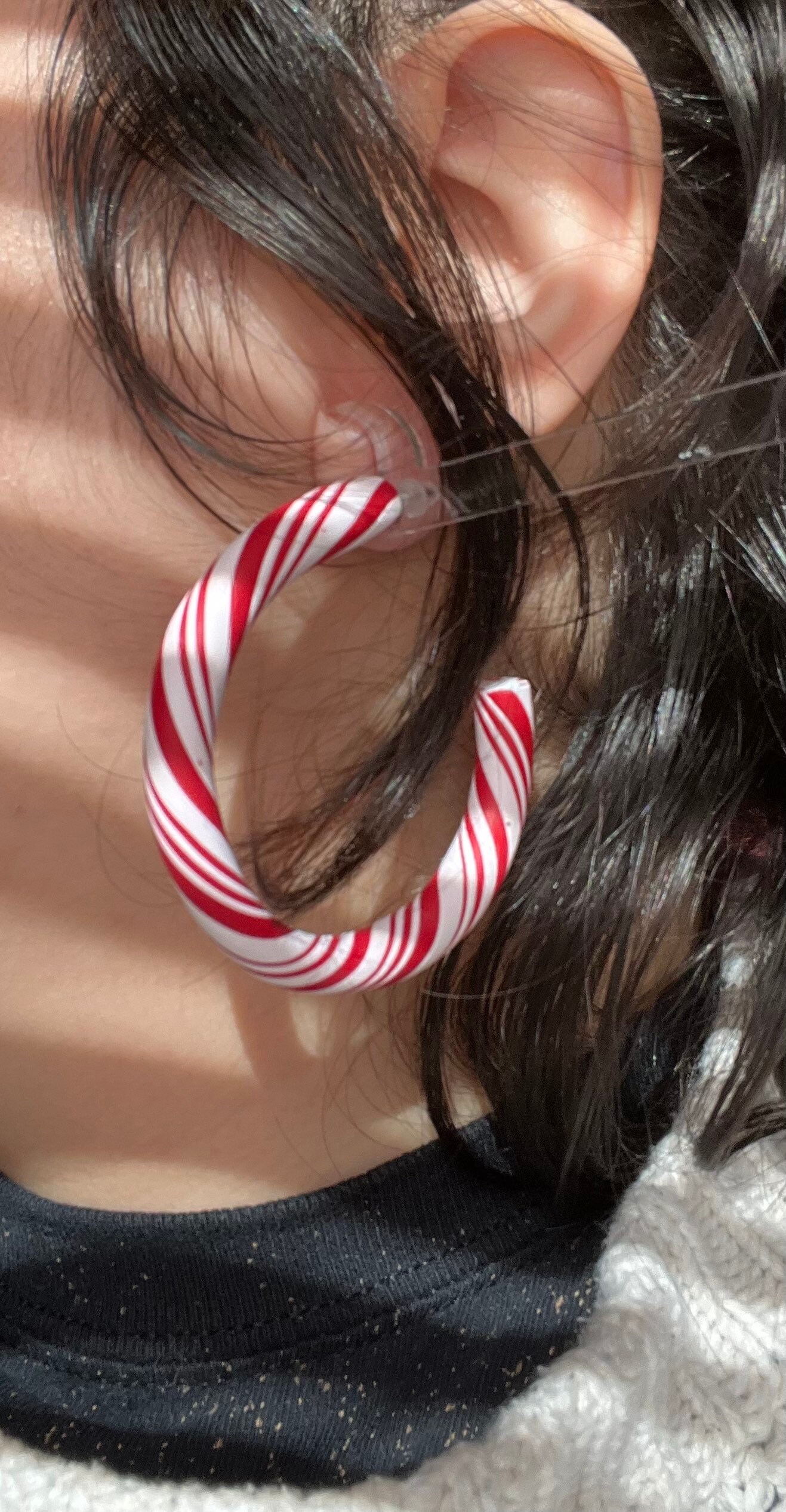 Candy Cane Hoop Earrings | Christmas Clay | Cozy | Holiday | Polymer ...