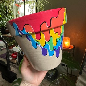 Rainbow Drip Painted Plant Pot - Rainbow Painted Pot - Hand-painted ...