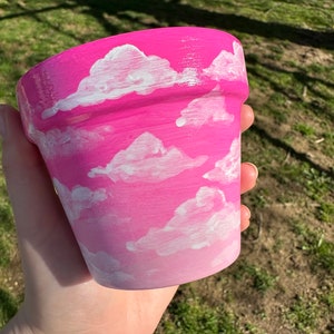 Pink Cloud Painted Plant Pot - Painted Pot - Hand-painted Planter ...