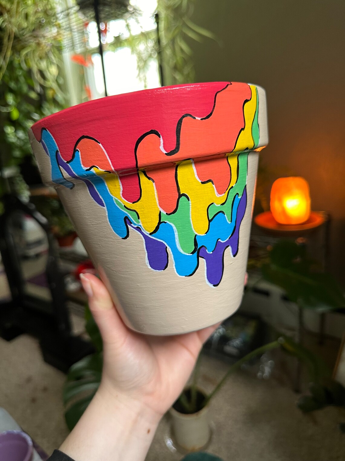 Rainbow Drip Painted Plant Pot - Rainbow Painted Pot - Hand-painted ...