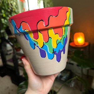 Rainbow Drip Painted Plant Pot - Rainbow Painted Pot - Hand-painted ...