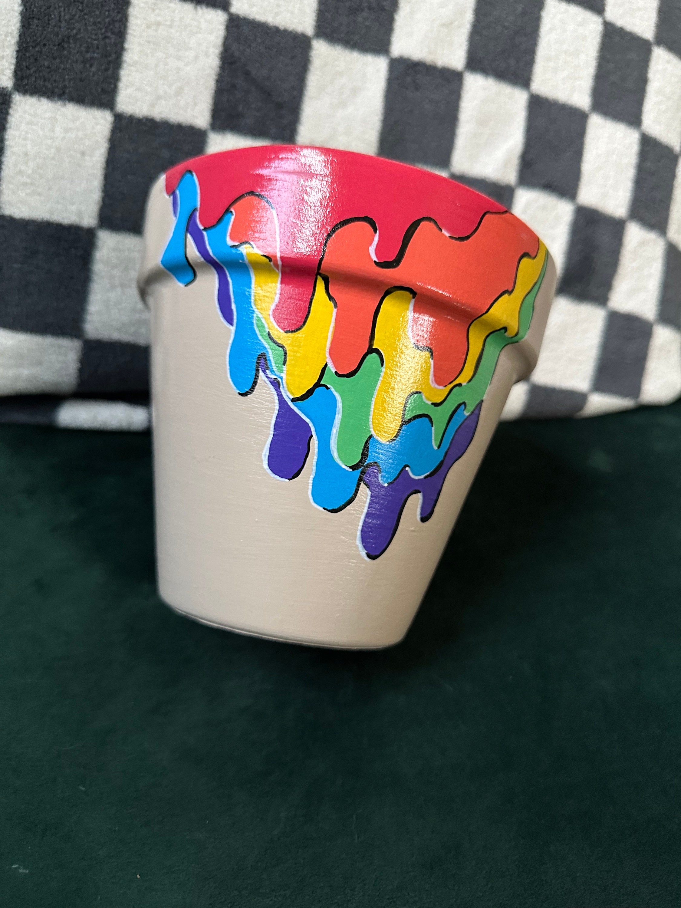 Rainbow Drip Painted Plant Pot Rainbow Painted Pot Hand-painted Planter ...