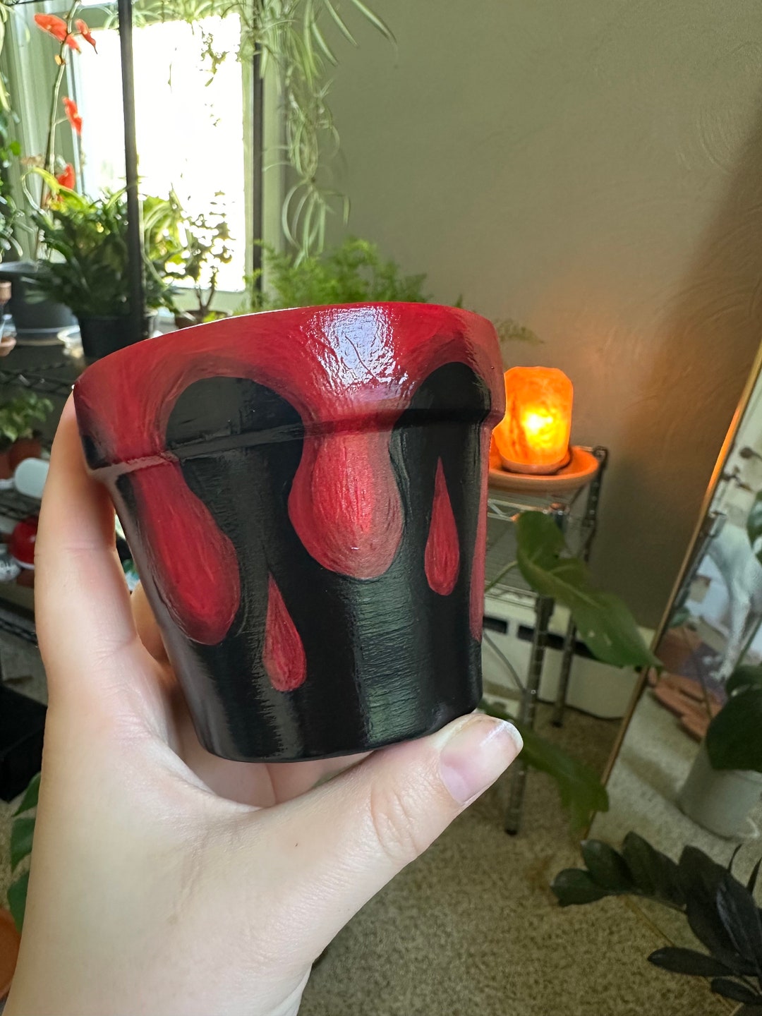 Blood Drip Painted Plant Pot - Painted Pot - Hand-painted Planter ...