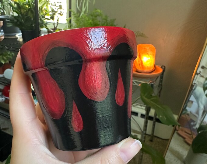 Blood Drip Painted Plant Pot - Painted Pot - Hand-painted Planter ...