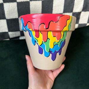 Rainbow Drip Painted Plant Pot - Rainbow Painted Pot - Hand-painted ...