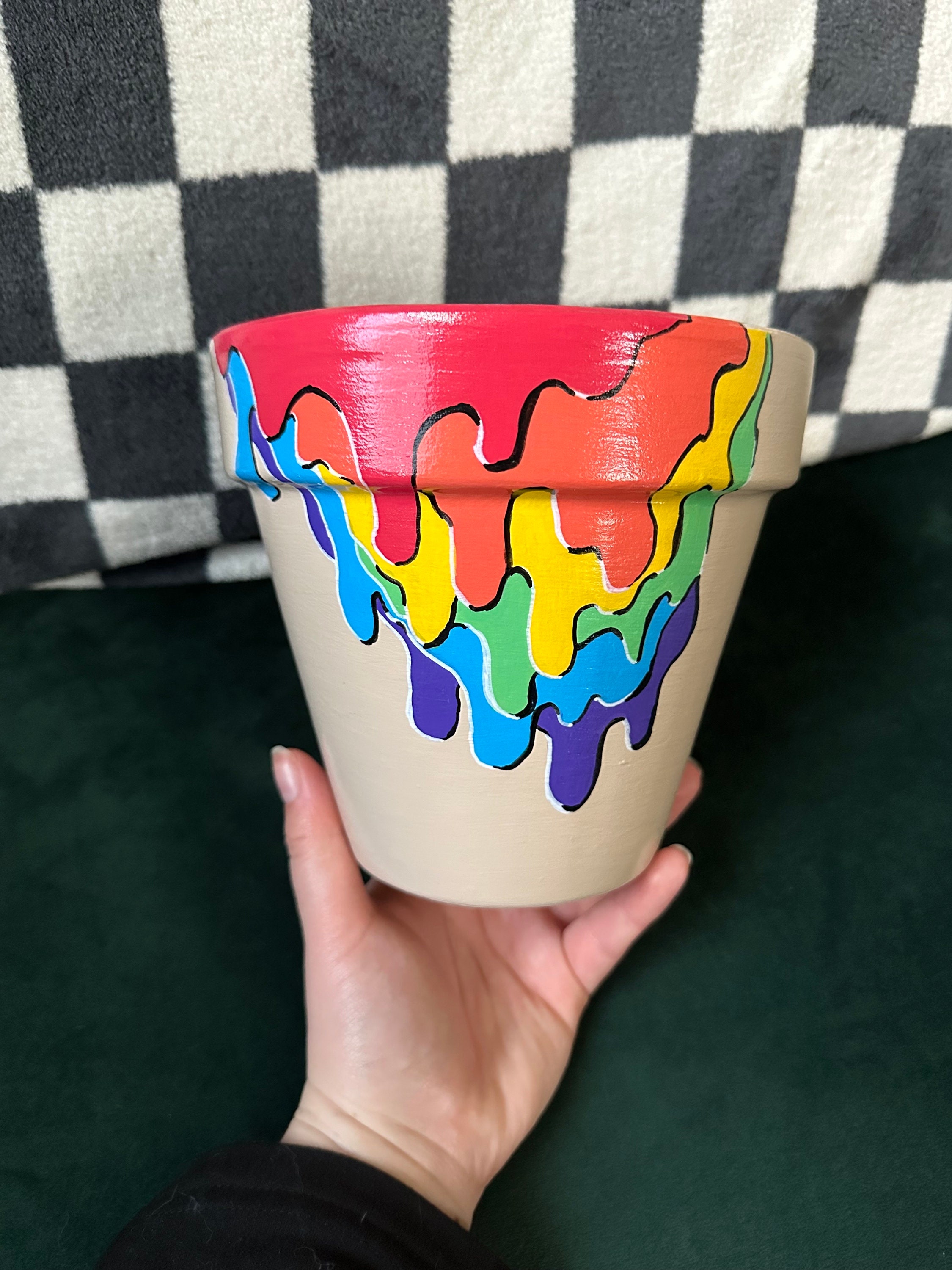 Rainbow Drip Painted Plant Pot Rainbow Painted Pot Hand-painted Planter ...