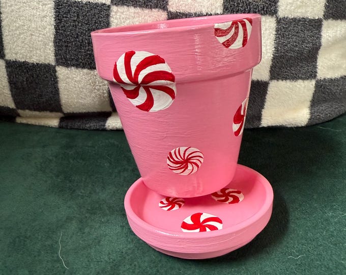 Peppermint Painted Plant Pot - Painted Pot - Hand-painted Planter ...