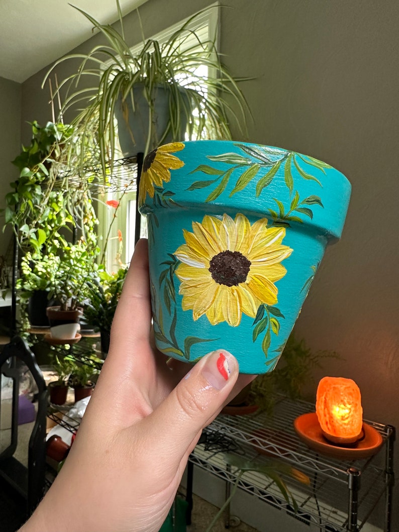 Sunflower Painted Plant Pot Painted Pot Hand-painted Planter Cute ...