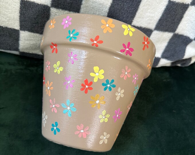 Flower Painted Plant Pot -flower Painted Pot - Hand-painted Planter ...