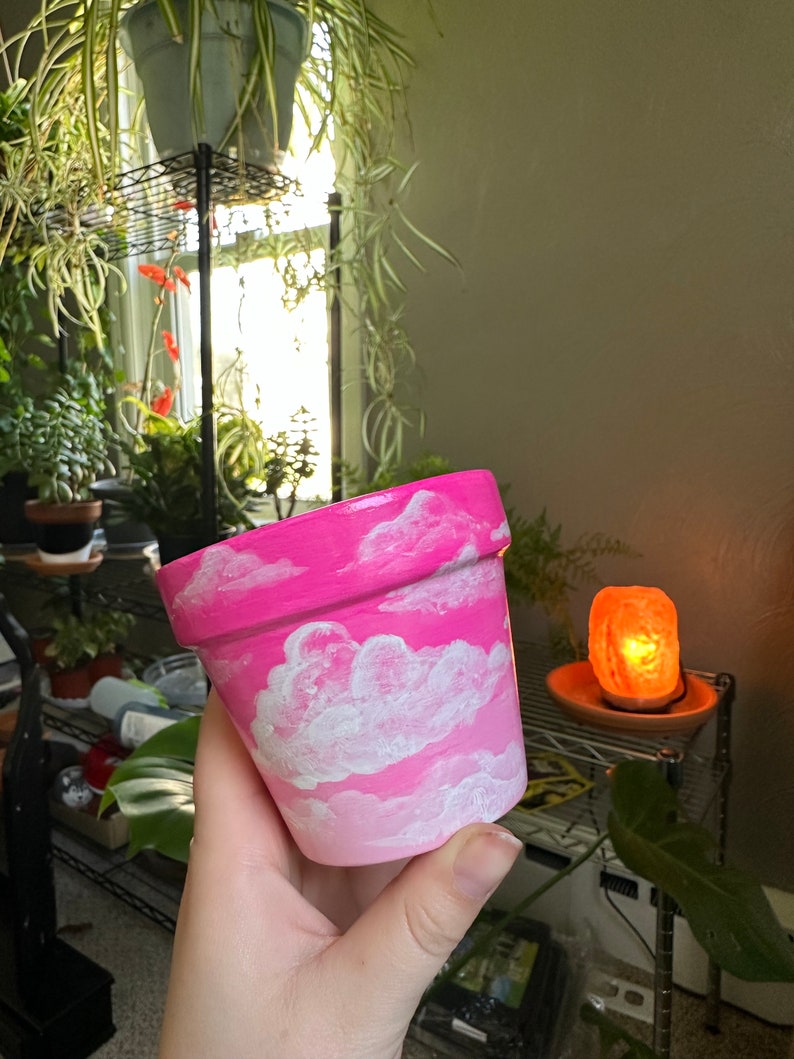 Pink Cloud Painted Plant Pot - Painted Pot - Hand-painted Planter ...