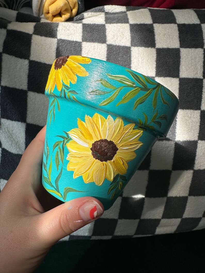 Sunflower Painted Plant Pot Painted Pot Hand-painted Planter Cute ...