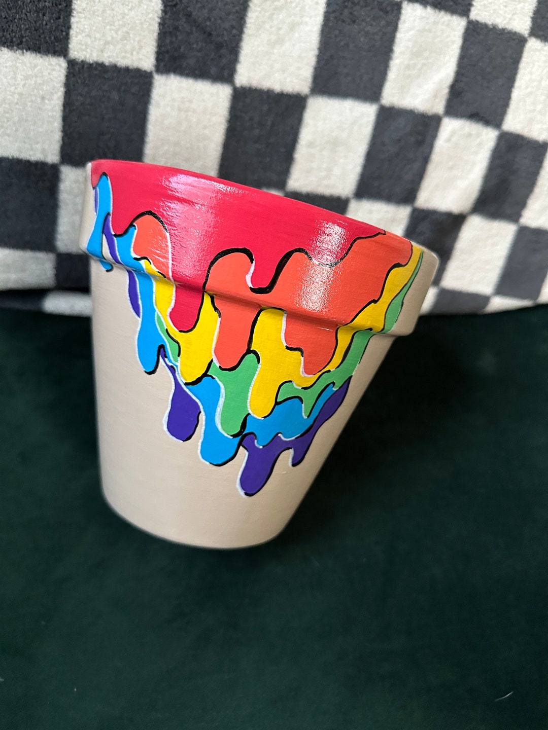 Rainbow Drip Painted Plant Pot - Rainbow Painted Pot - Hand-painted ...