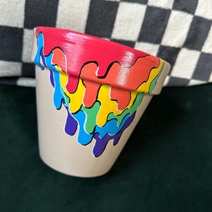 Rainbow Drip Painted Plant Pot - Rainbow Painted Pot - Hand-painted ...