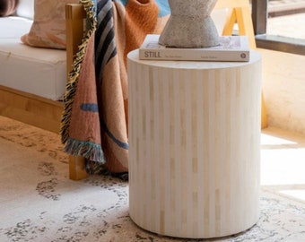Bone Inlay Round Side Table - Etsy