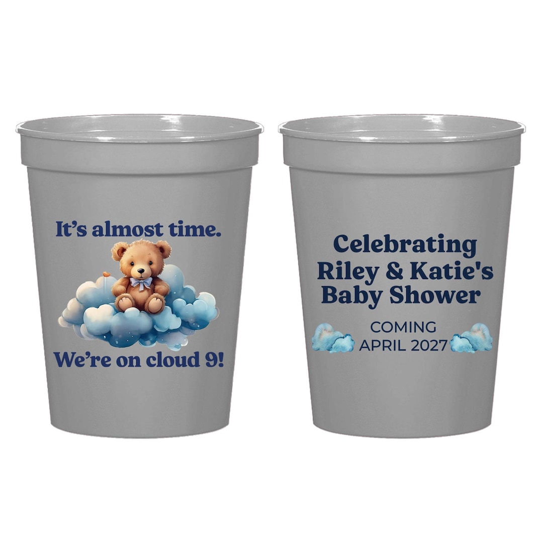 It's Almost Done We're on Cloud 9 Baby Shower Stadium Cups, Custom Full ...