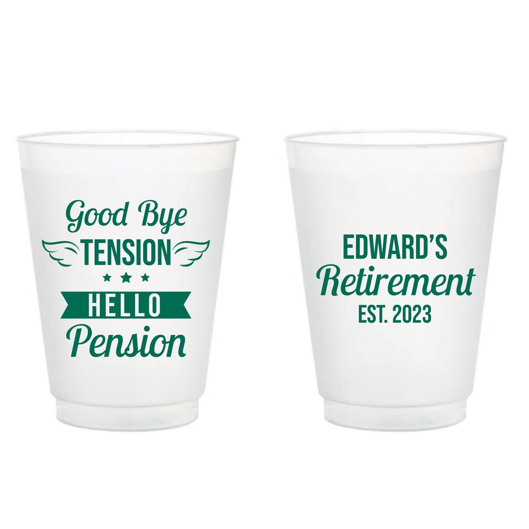 Hello Pension Retirement Party Frosted Cup Favor, Custom Retirement ...