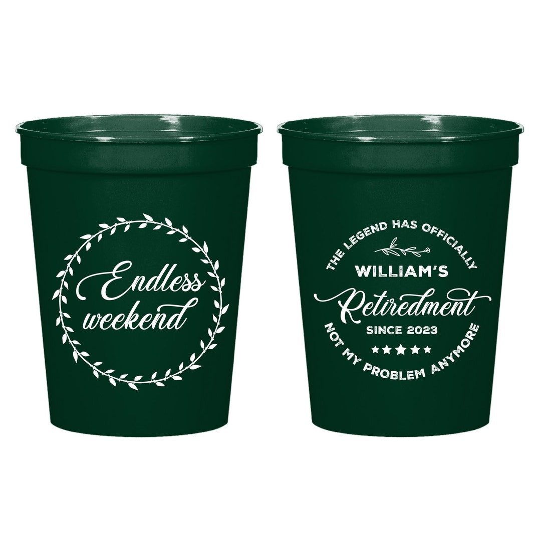 Retirement Party Plastic Cups, Retirement Stadium Cups, Custom ...
