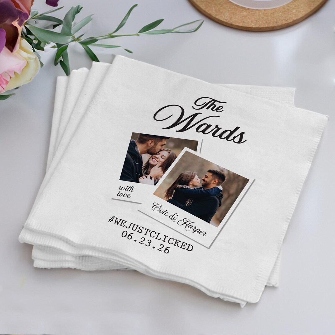 We Just Clicked Full Color Wedding Paper Napkins, Personalized Full ...