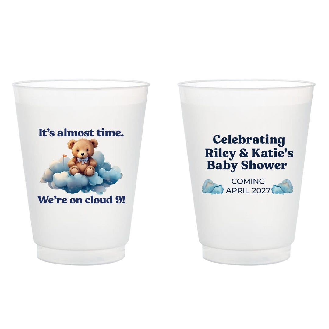 It's Almost Done We're on Cloud 9 Baby Shower Frosted Cups, Custom Full ...