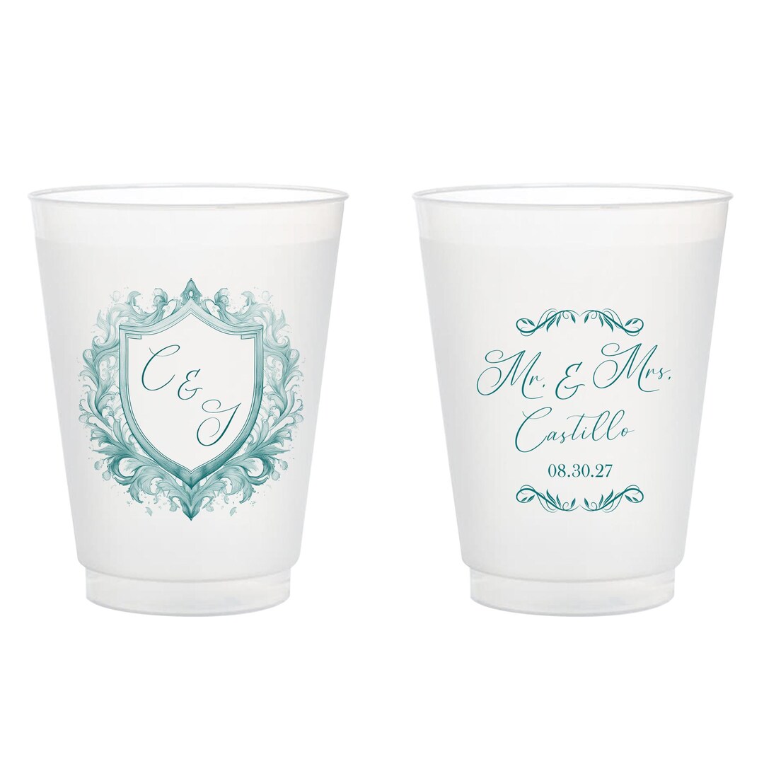 Full Color Wedding Crest Personalized Plastic Cup Favor, Personalized ...