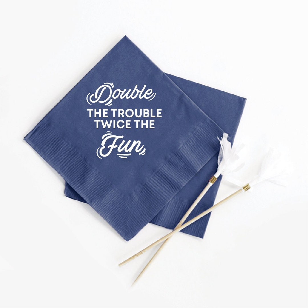Double the Trouble Twice the Fun Baby Shower Napkins, Twins Baby Shower ...