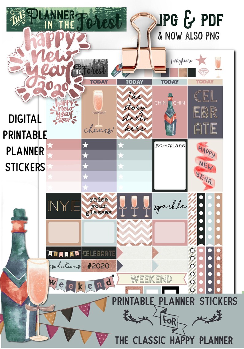ROSE GOLD New Year 2020 DIGITAL Printable Planner Stickers Happy ...