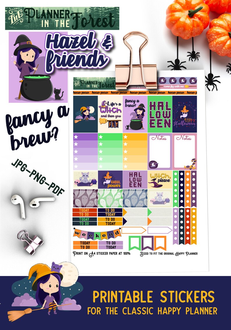 WITCH Printable Planner Stickers - Cute HALLOWEEN Classic Happy Planner ...