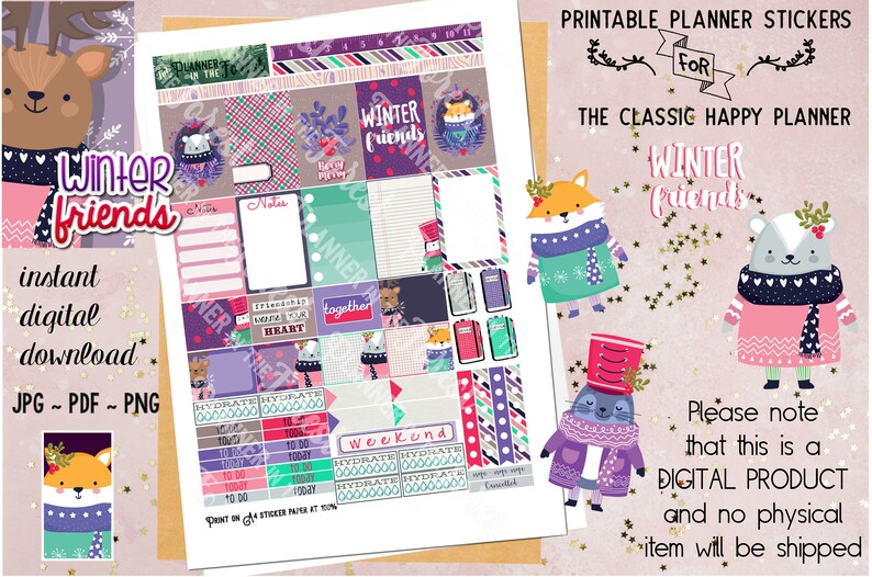 WINTER FRIENDS Cute Printable Planner Stickers for the - Etsy