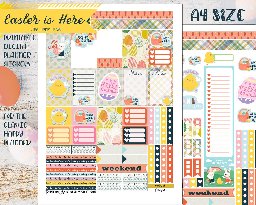 EASTER IS HERE ~ Cute Printable Planner Sticker Kit for Classic Happy ...