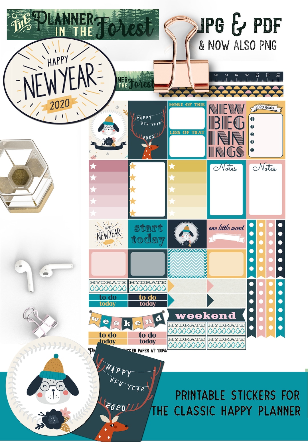 Cute NEW YEAR 2020 ~ Digital Printable Planner Stickers for Classic ...